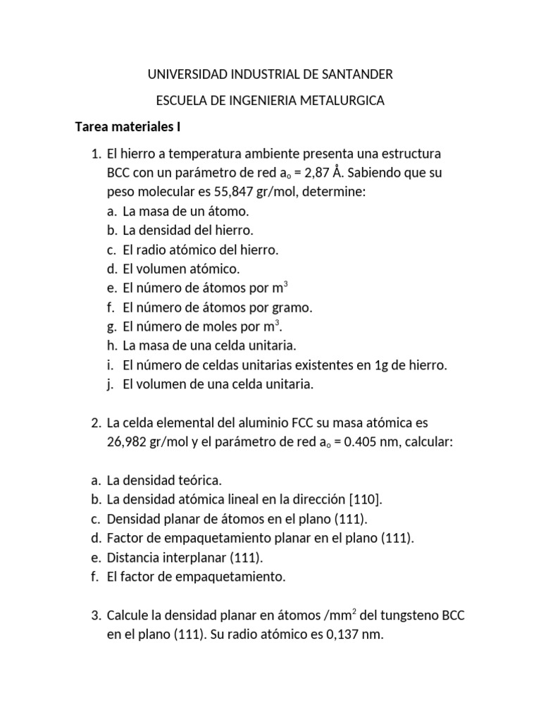 Tareas Materiales I | PDF | Estructura cristalina | Física Aplicada e Interdisciplinaria
