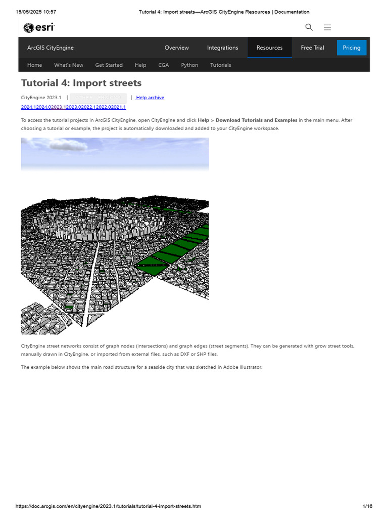 Tutorial 4 - Import streets-ArcGIS CityEngine Resources - Documentation | PDF | Arc Gis | Computing