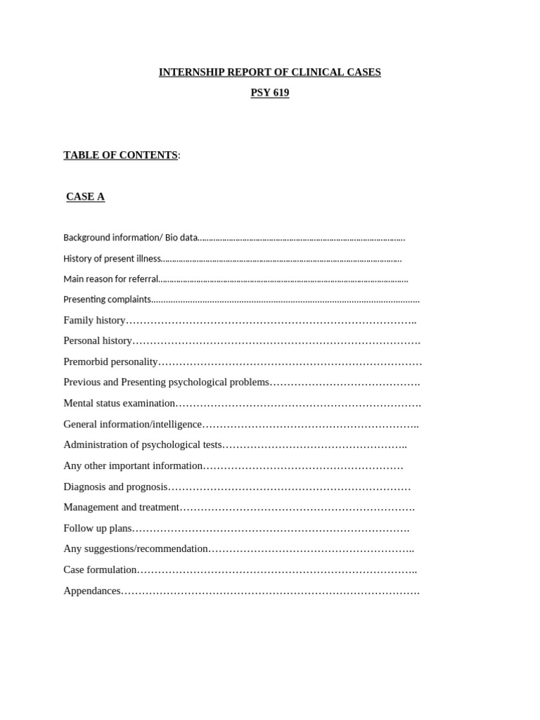 PSY 619 Internship Case Report | PDF | Psychiatry | Human Diseases And ...
