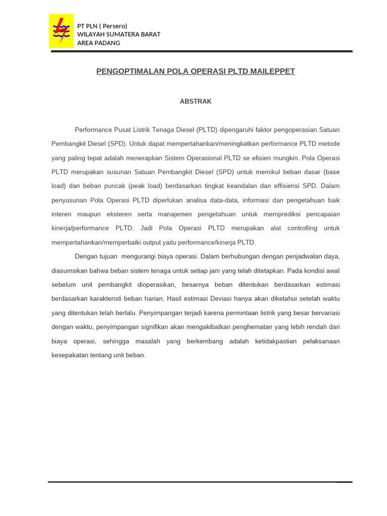 Optimalisasi Operasi PLTD Maileppet | PDF