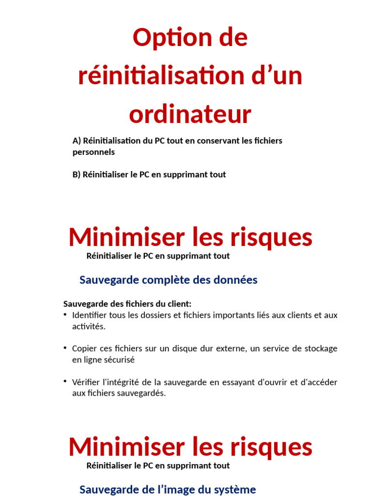 Réinitialisation et personnalisation PC | PDF | Sauvegarde ...