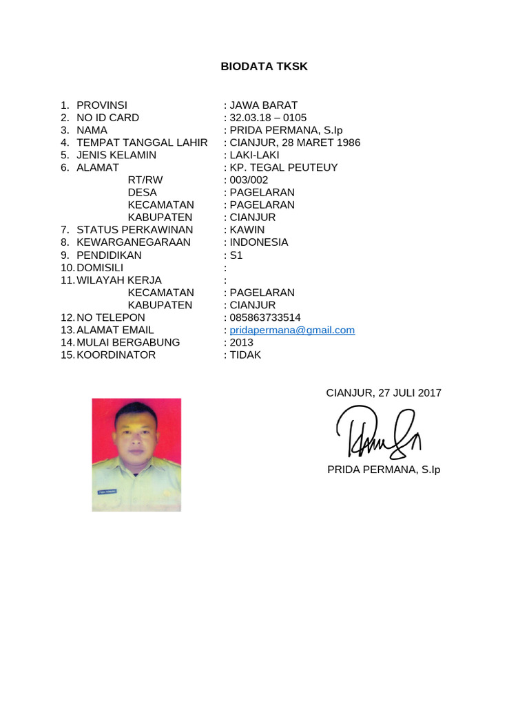 Biodata TKSK | PDF