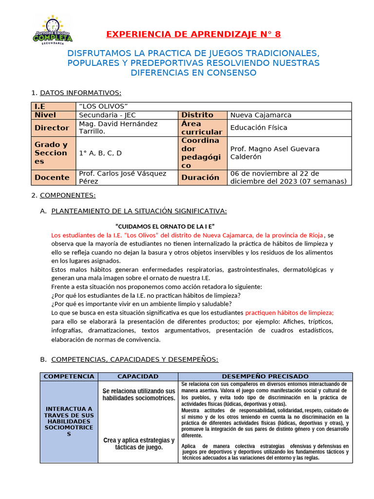 Exp 8 1° Grado | PDF | Aprendizaje | Vóleibol
