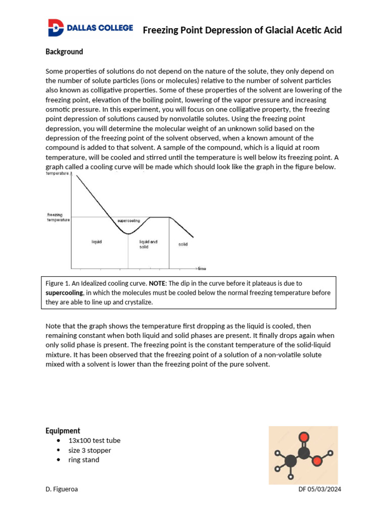 Freezing Point Depression of Glacial Acetic Acid 5-3-24 | PDF ...