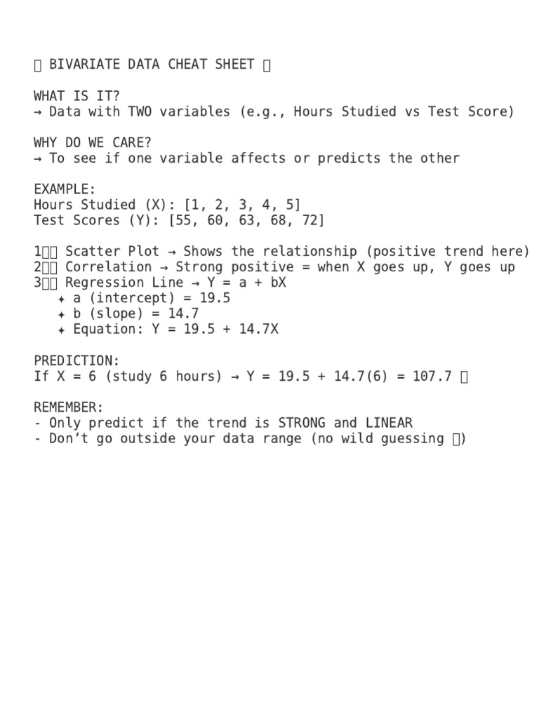 Bivariate Data Cheat Sheet | PDF