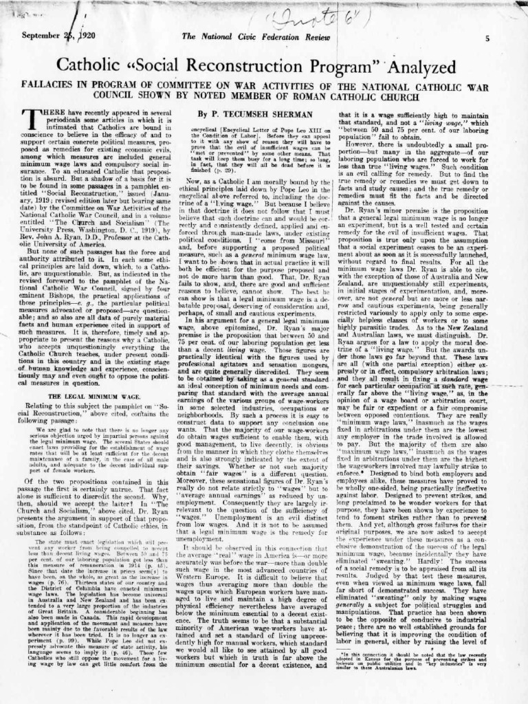 Catholic Social Reconstruction Program Analyzed | PDF