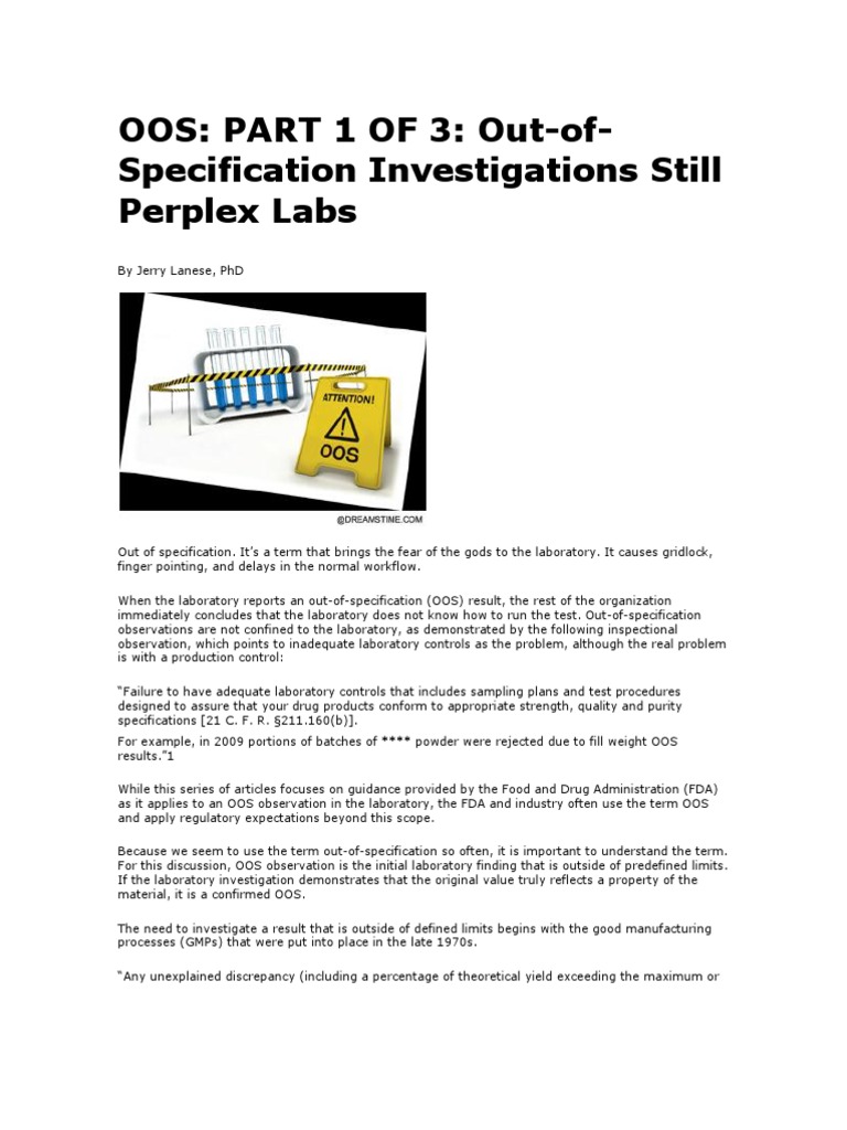 OOS | Food And Drug Administration | Quality Management System