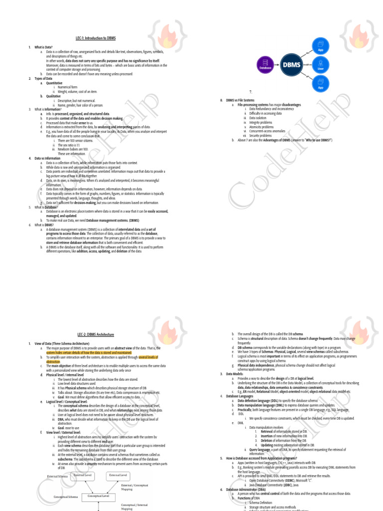 DBMS Full Notes (1) | PDF | Relational Database | Databases