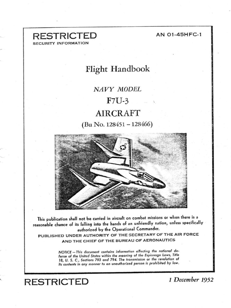 Vought F7U-3 Cutlass Flight Handbook | PDF