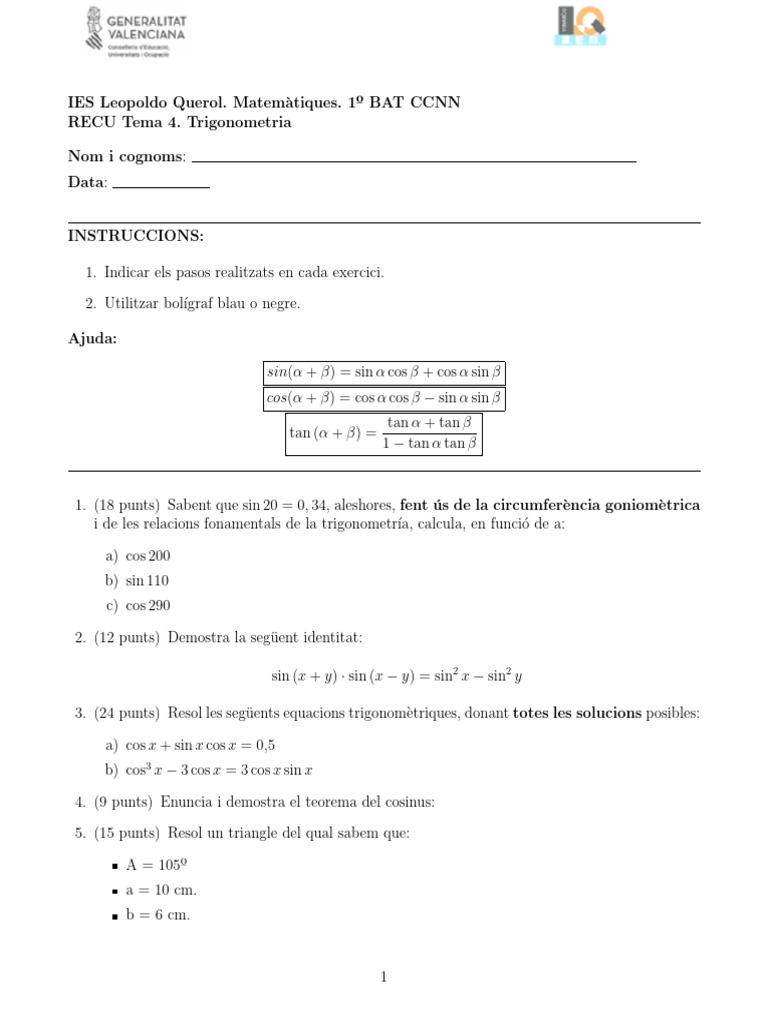 1BAT_T4_Trigonometria_RECU | PDF