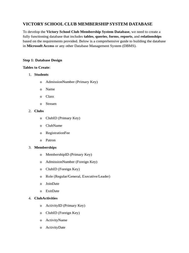 Victory School Club Membership System Database | PDF | Databases | Data ...