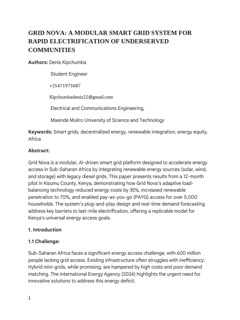 Grid Nova_ A Modular Smart Grid System for Rapid Electrification | PDF | Smart Grid | Electrical ...