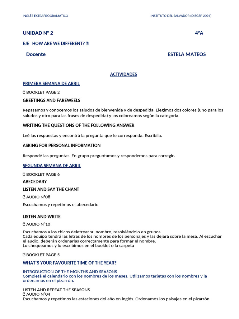 4to Unit 2 Activities 2025 | PDF | Unidades Semánticas | Sintaxis