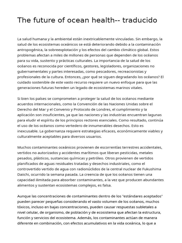 The Future of Ocean Health | PDF | Contaminación | Océanos