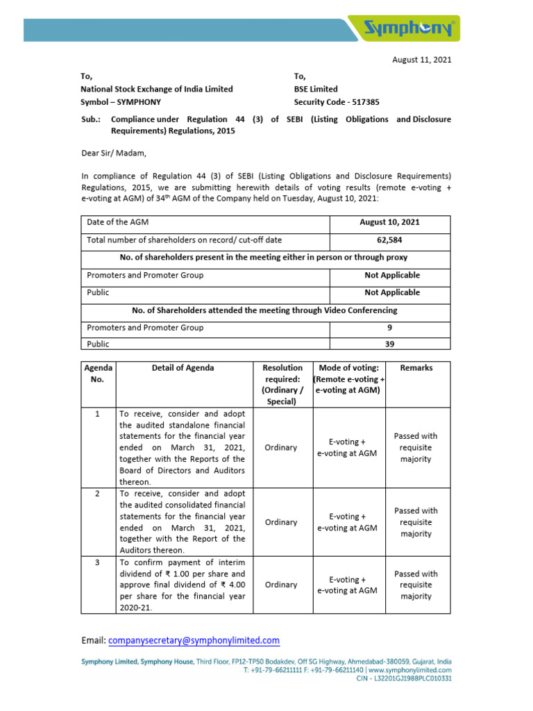 Regulation 44 Evoting Results | PDF | Electronic Voting | Absentee Ballot