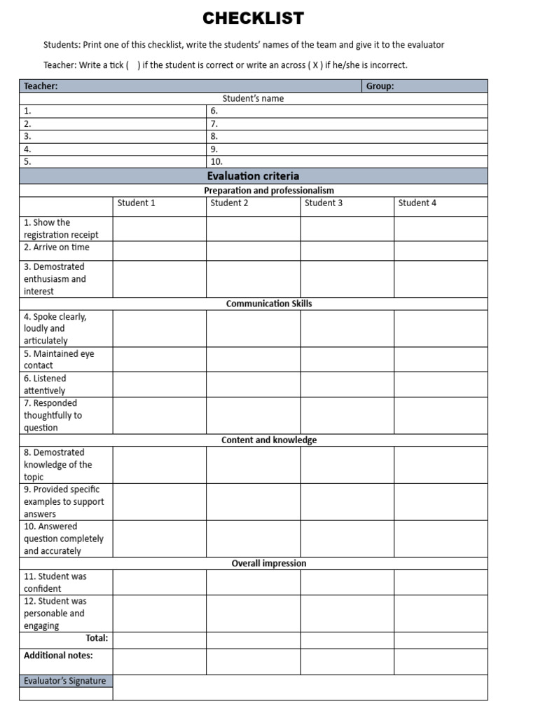 Checklist For Interview For 8TH | PDF
