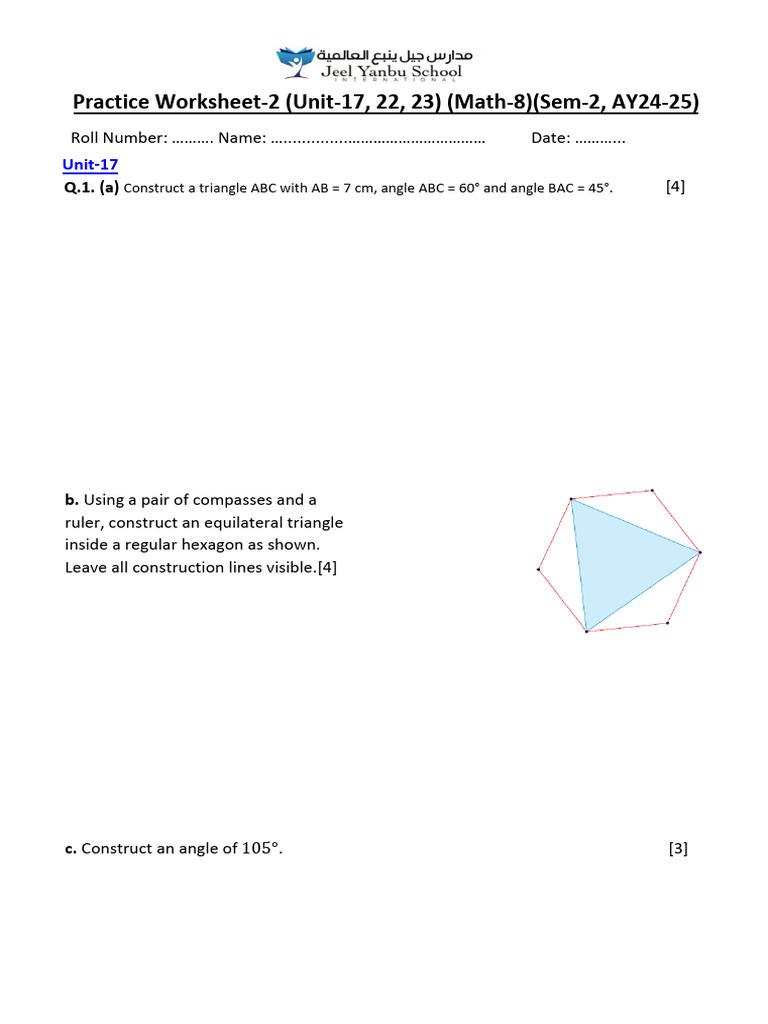 Sem-2 Practice Worksheet 2 (Unit-17,22,23) Math-8 Checkpoint | PDF | Area | Triangle