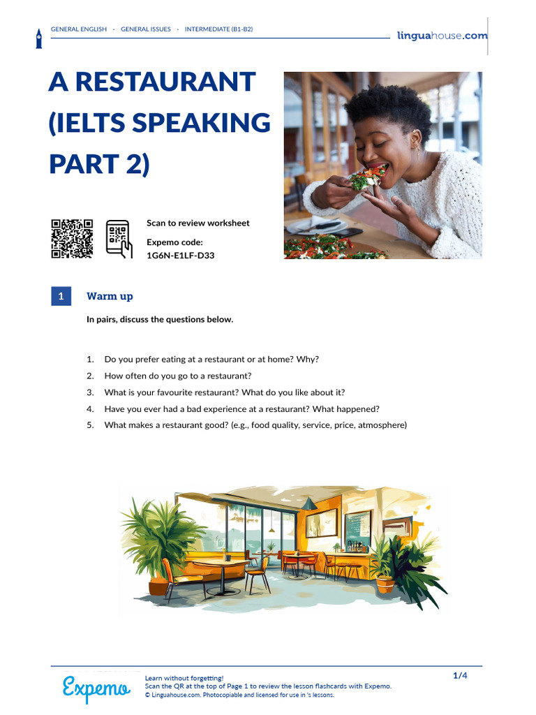 A Restaurant Ielts Speaking Part 2 British English Student B1 B2 | PDF | Linguistics