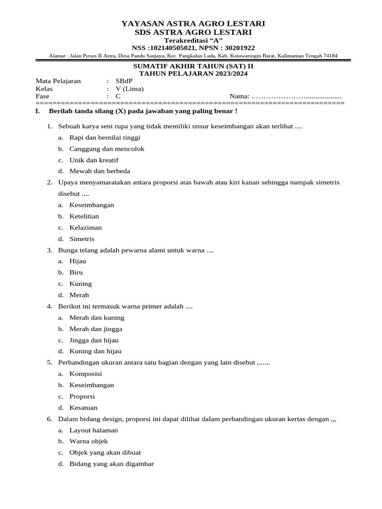 Soal Sat SBDP 2024 | PDF