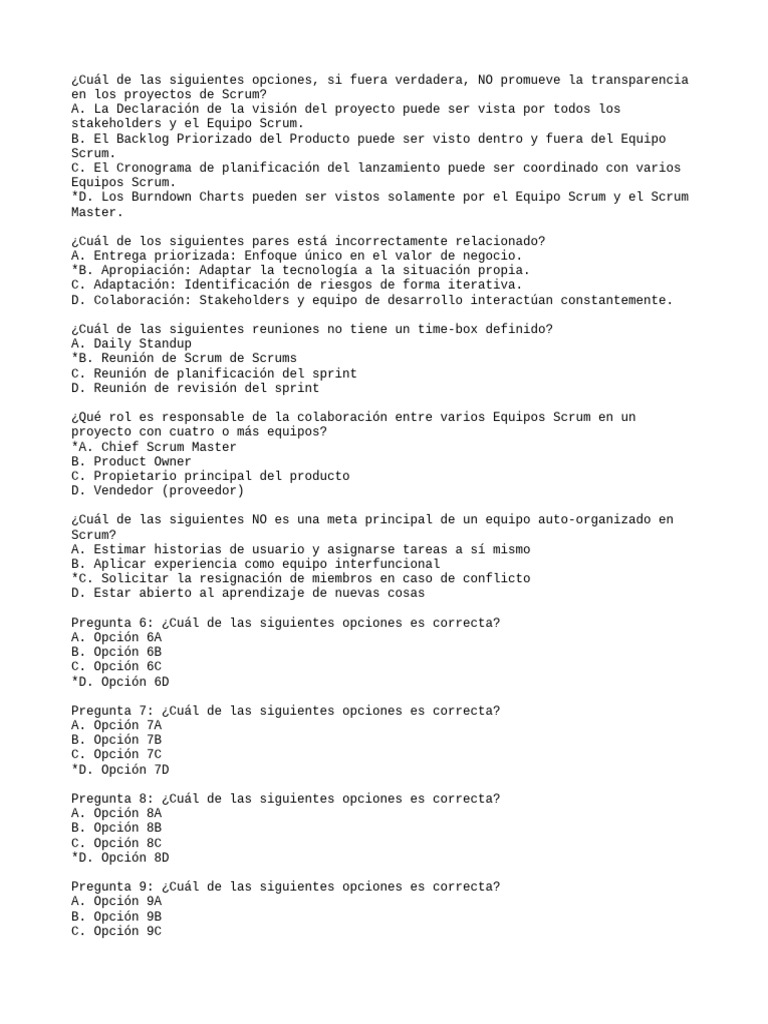 Preguntas Scrum | PDF | Scrum (desarrollo de software) | Desarrollo Ágil de Software