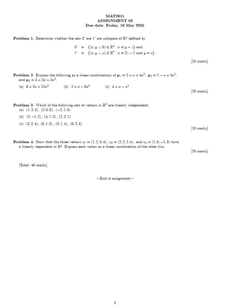 Assignment 3 MAT2611 2025 | PDF
