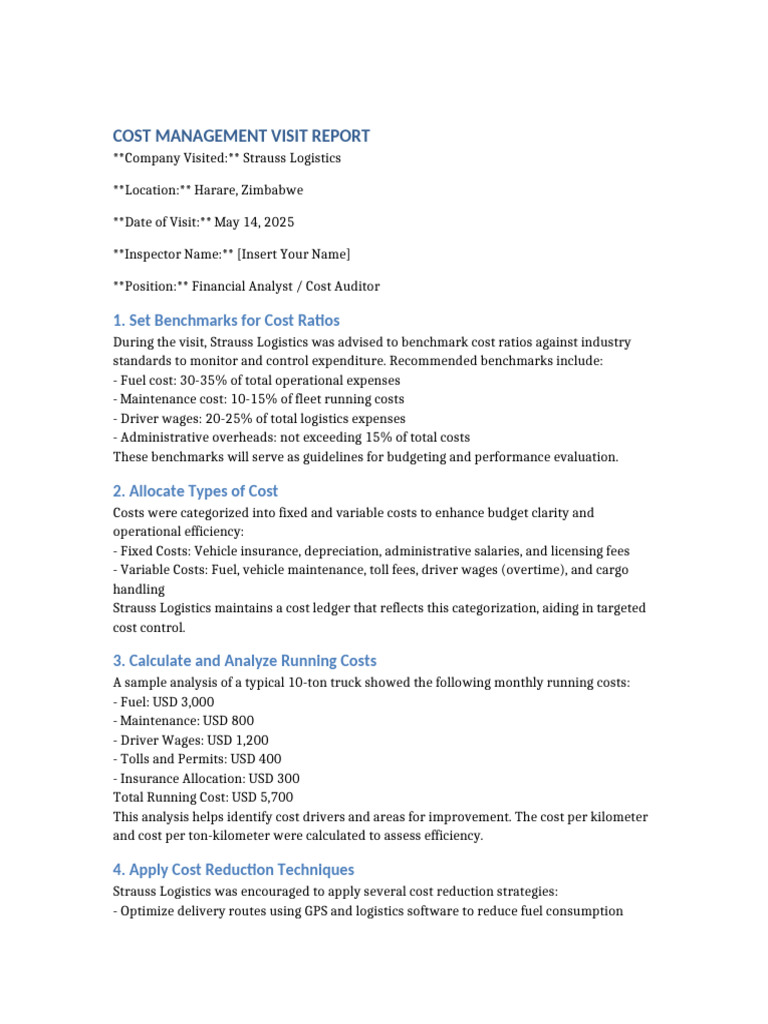 Strauss Logistics Cost Management Report | PDF | Cost Accounting | Expense
