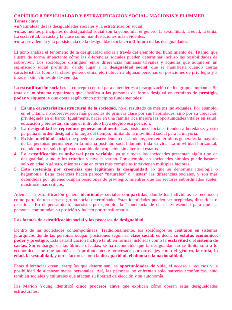Resumen - Capítulo 8 Desigualdad y Estratificación Social - Macionis y Plummer | PDF ...
