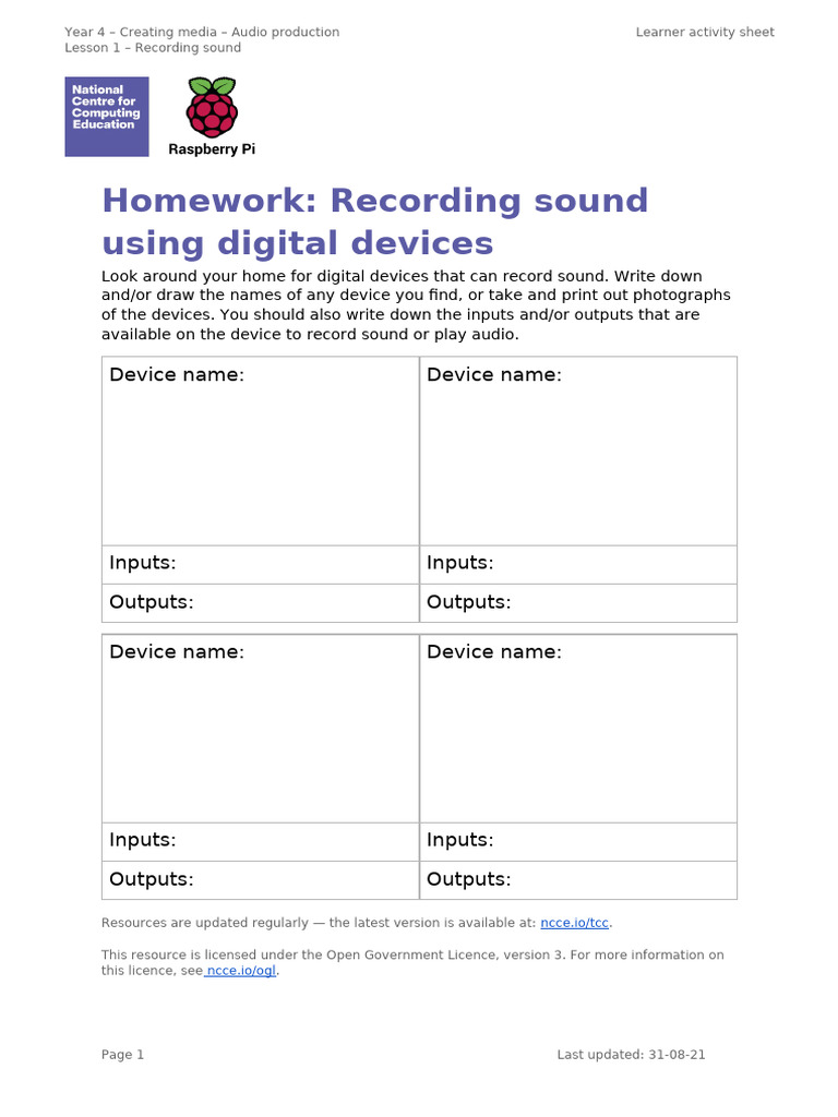 L1 Homework - Audio Production - Y4 | PDF