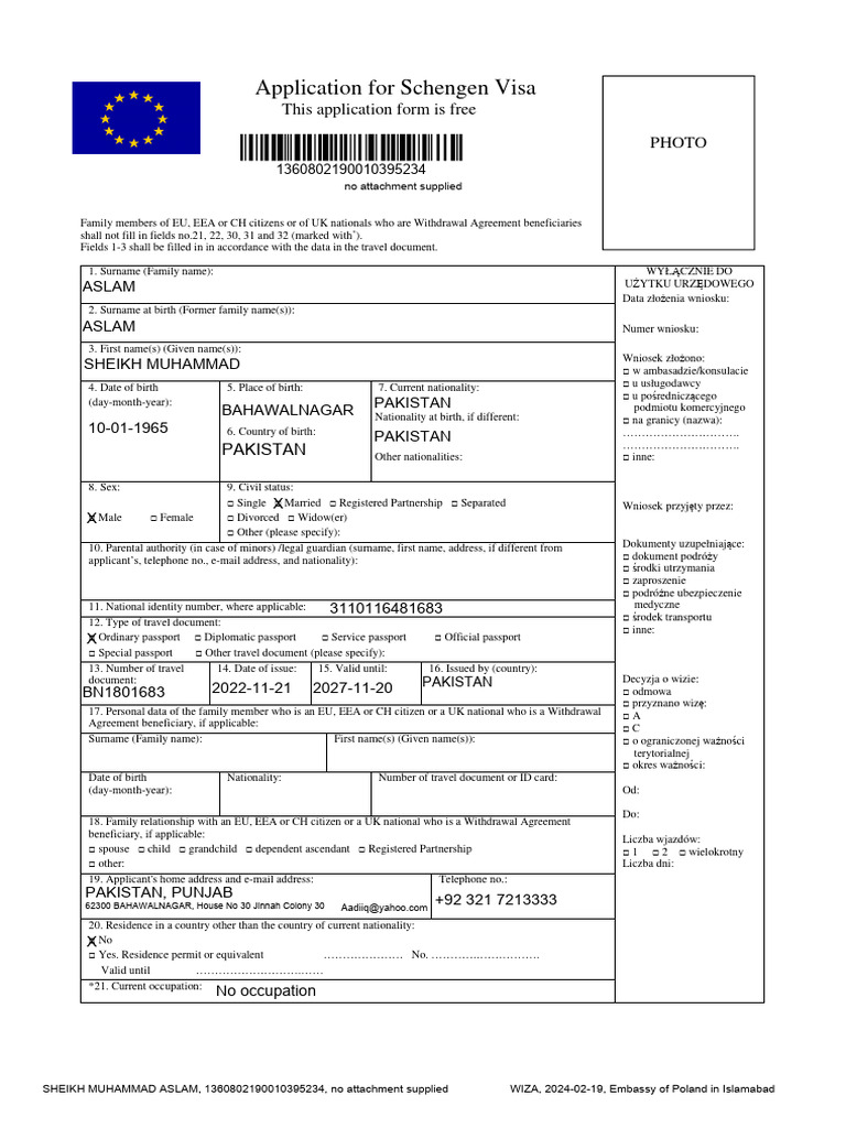 Potwierdzenie Aslam | PDF | Travel Visa | Government And Personhood