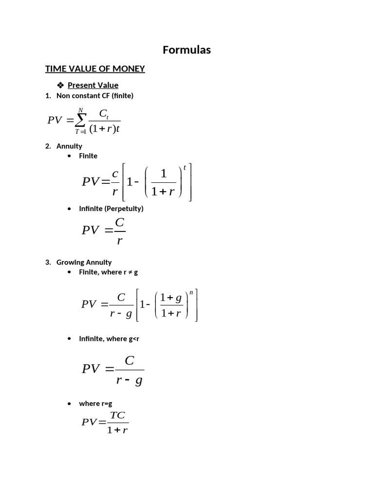 FM Formulas | PDF | Time Value Of Money | Mathematical Finance