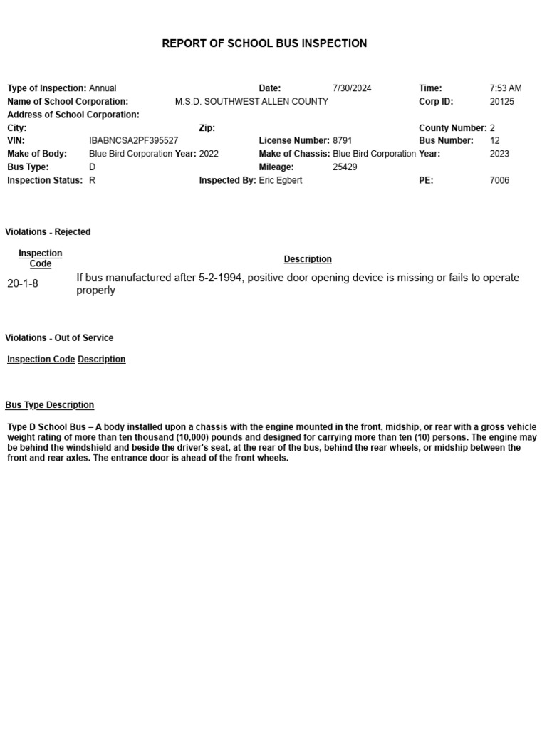 Vehicle Inspection Report | PDF
