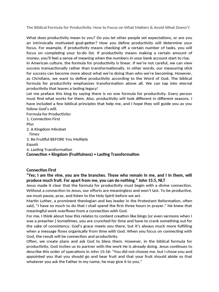 The Biblical Formula For Productivity | PDF | Jesus | Kingship And ...