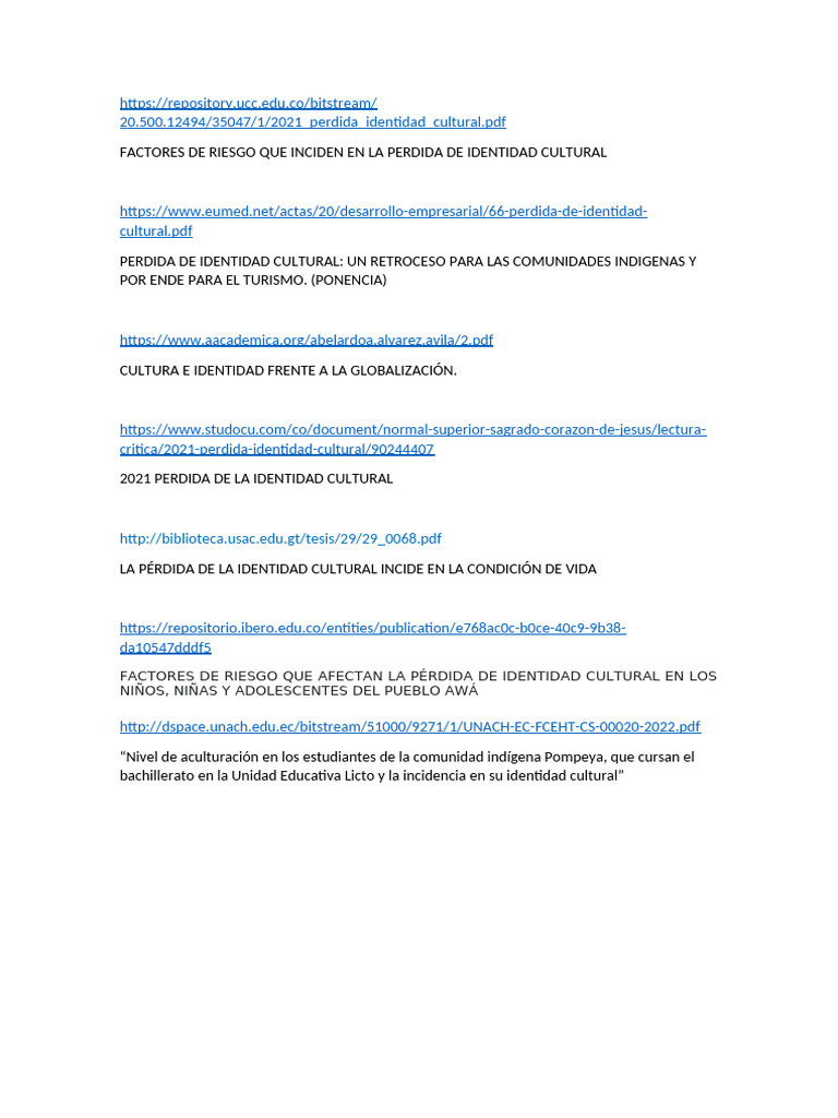 Pérdida de Identidad Cultural en Perú | PDF