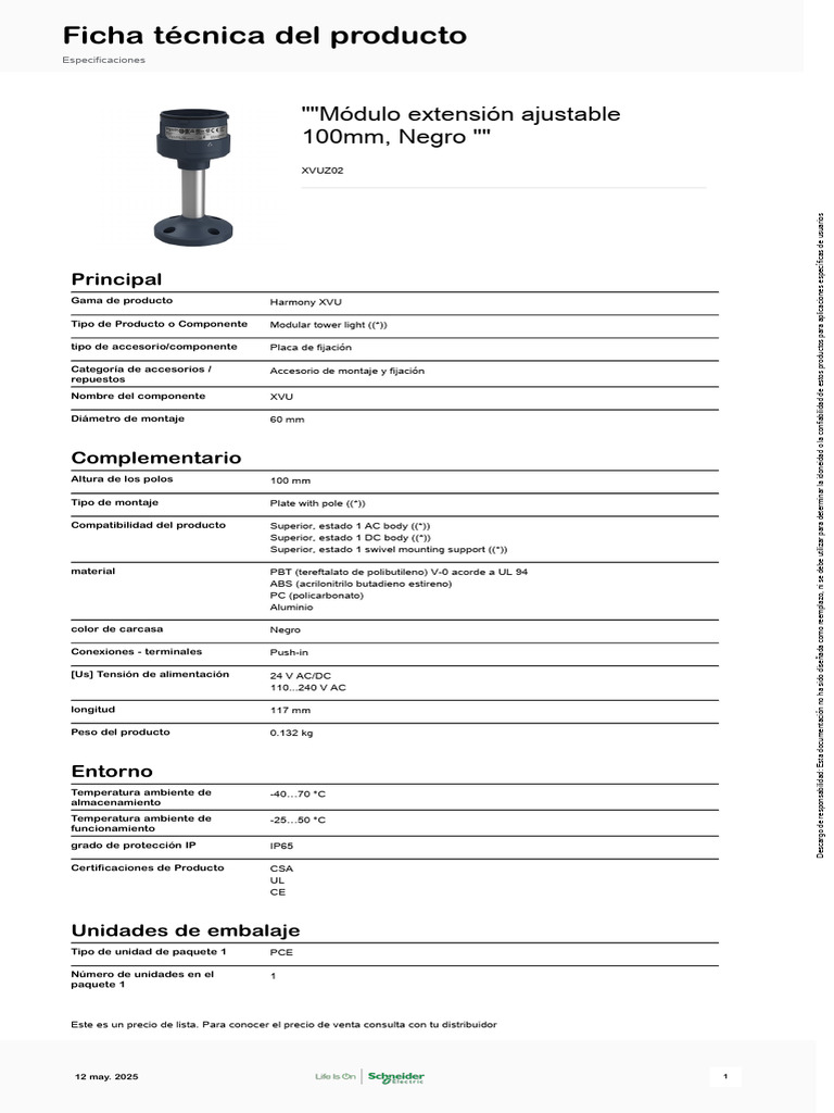 Schneider Electric - Harmony-XVU - XVUZ02 | PDF | Materiales