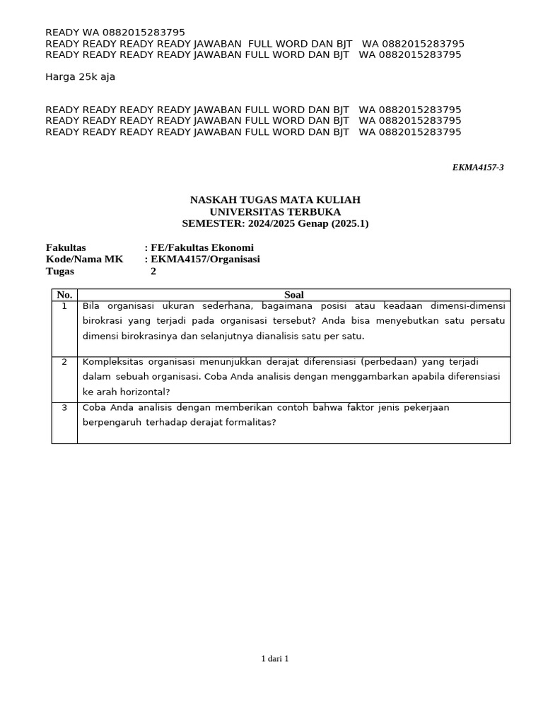 Soal - Ekma4157 - TMK 2 Ready Wa 0882015283795 Ready | PDF