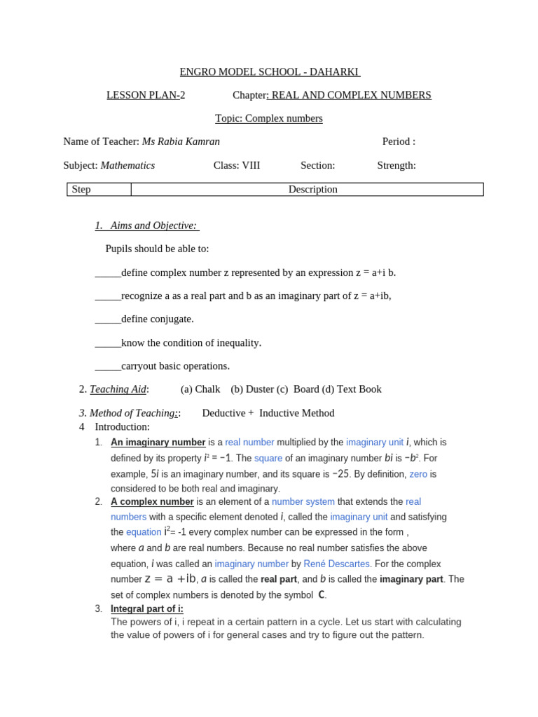 Unit Plan - 2 Real and Complex Numbers VIII | PDF | Complex Number ...