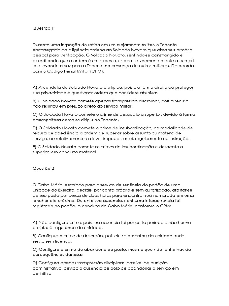 Questões CPM 2 | PDF | Roubo | Crimes