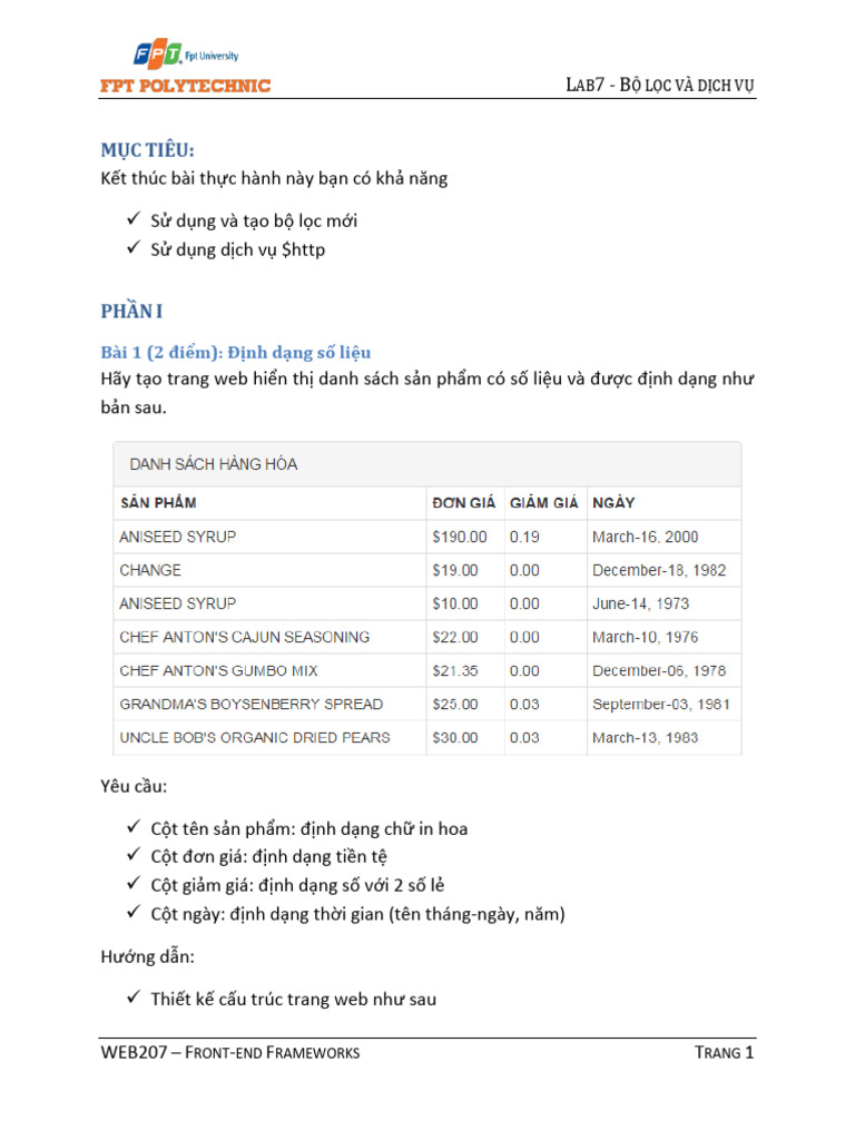 WEB207 - Lab7 - Bộ Lọc Và Dịch Vụ | PDF