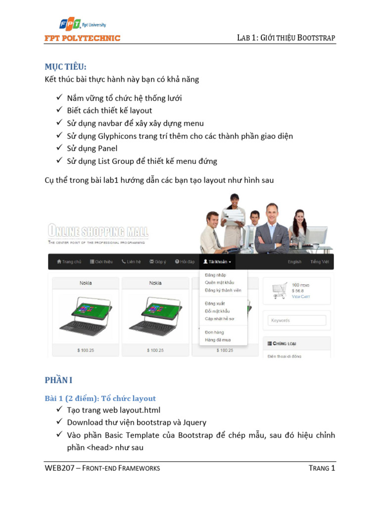 WEB207 - Lab1 - Giới thiệu Bootstrap | PDF