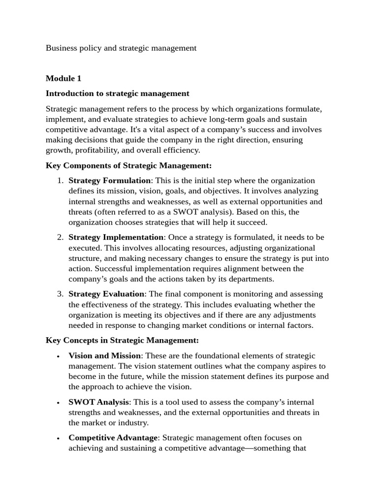 Business Policy and Strategic Management | PDF | Strategic Management ...