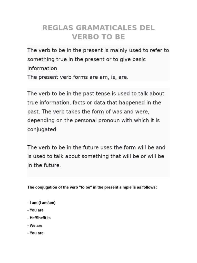 Reglas Gramaticales Del Verbo To Be | PDF