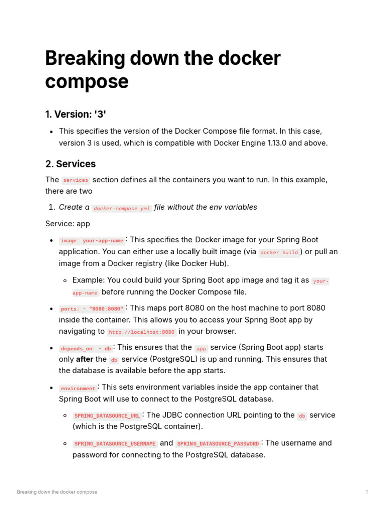 Breaking Down The Docker Compose | PDF | Postgre Sql | Databases