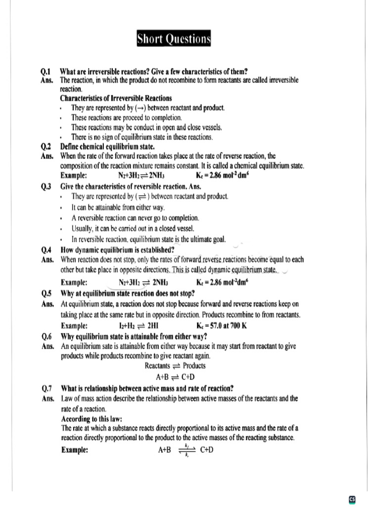 10th Chemistry CH 9 Exercise | PDF