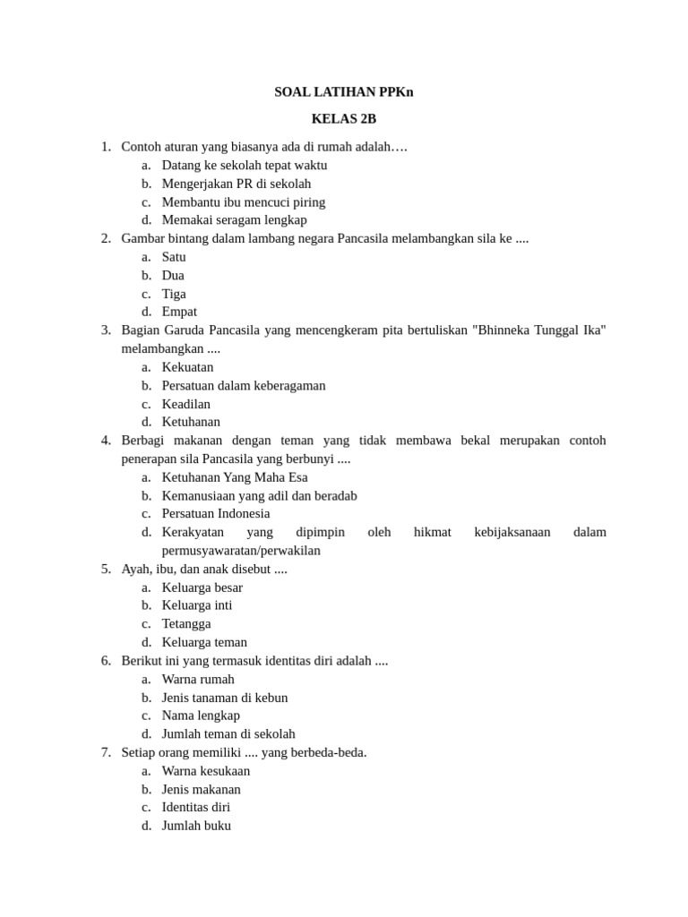 SOAL LATIHAN PPKN | PDF