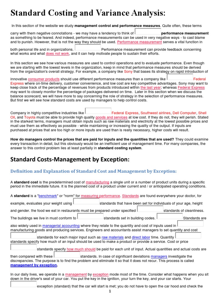 Standard Costing and Variance Analysis !!! | PDF | Labour Economics ...