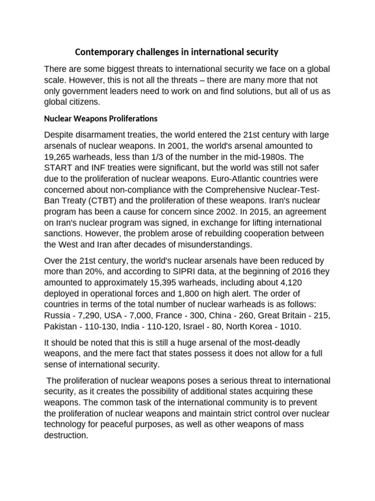 Contemporary Challenges in International Security | PDF | Nuclear Weapons | Water