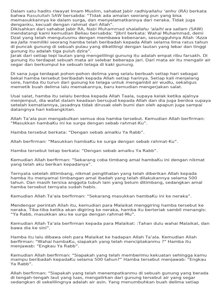 hadits tentang ahi ibadah 500 tahun | PDF