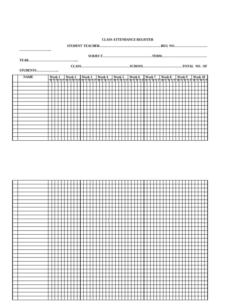 Class Attendance Register Template | PDF