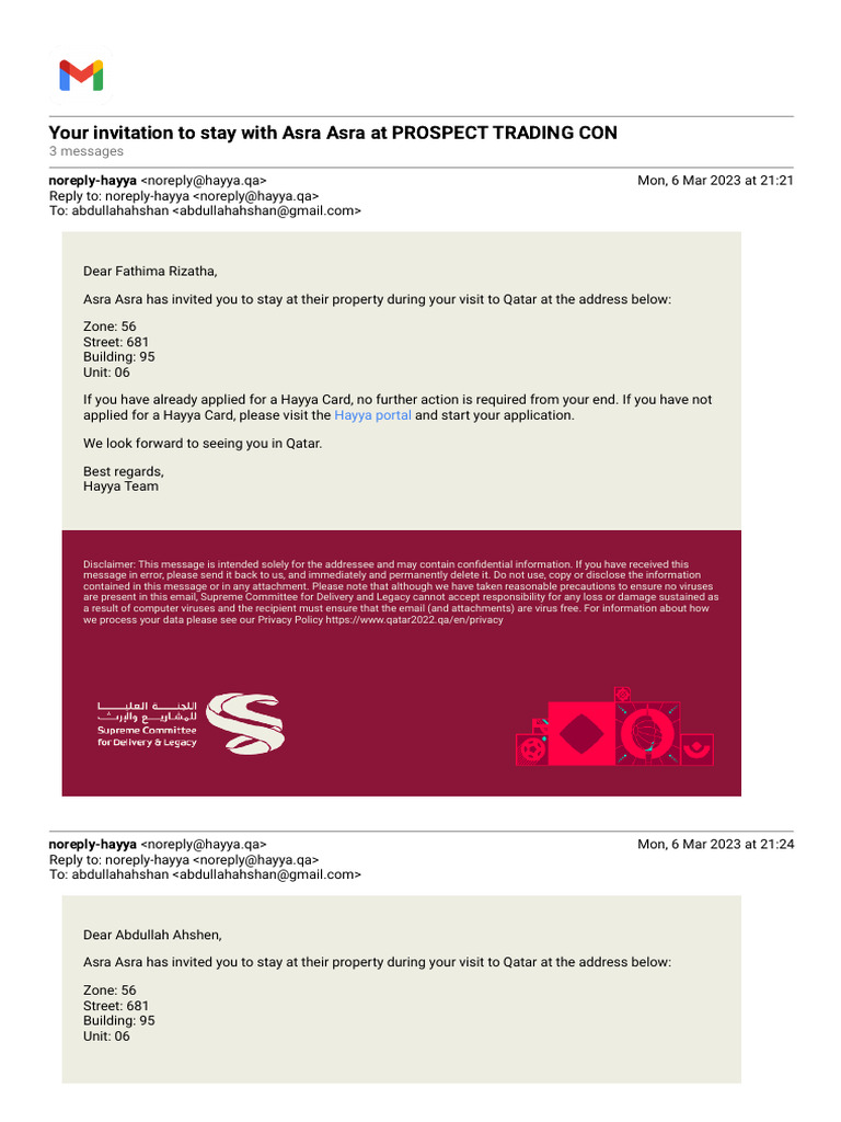 Gmail - Your Invitation To Stay With Asra Asra at PROSPECT TRADING CON | PDF | Computer Virus ...