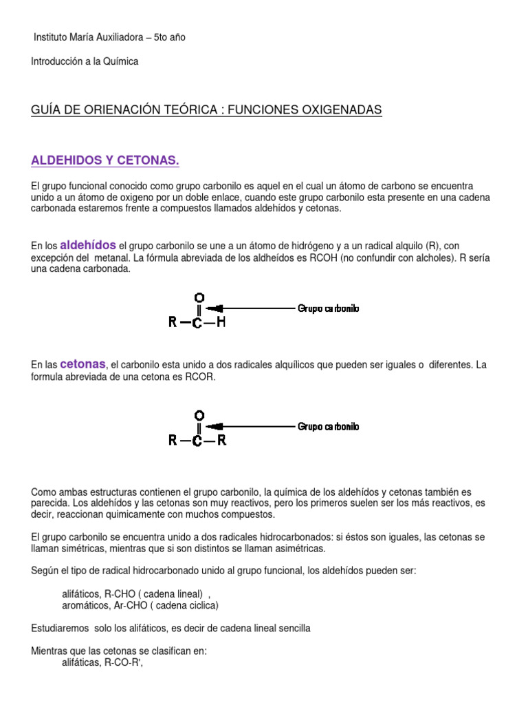 Orientación Teorica Funciones Oxigenadas-1 | PDF | Cetona | Aldehído